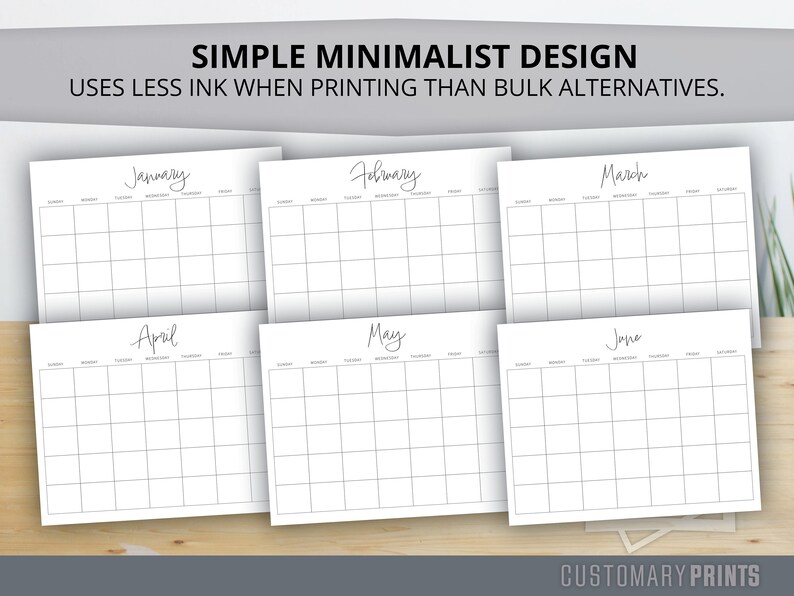 Blank Month Calendar Sunday Start January - December (12 Months ...