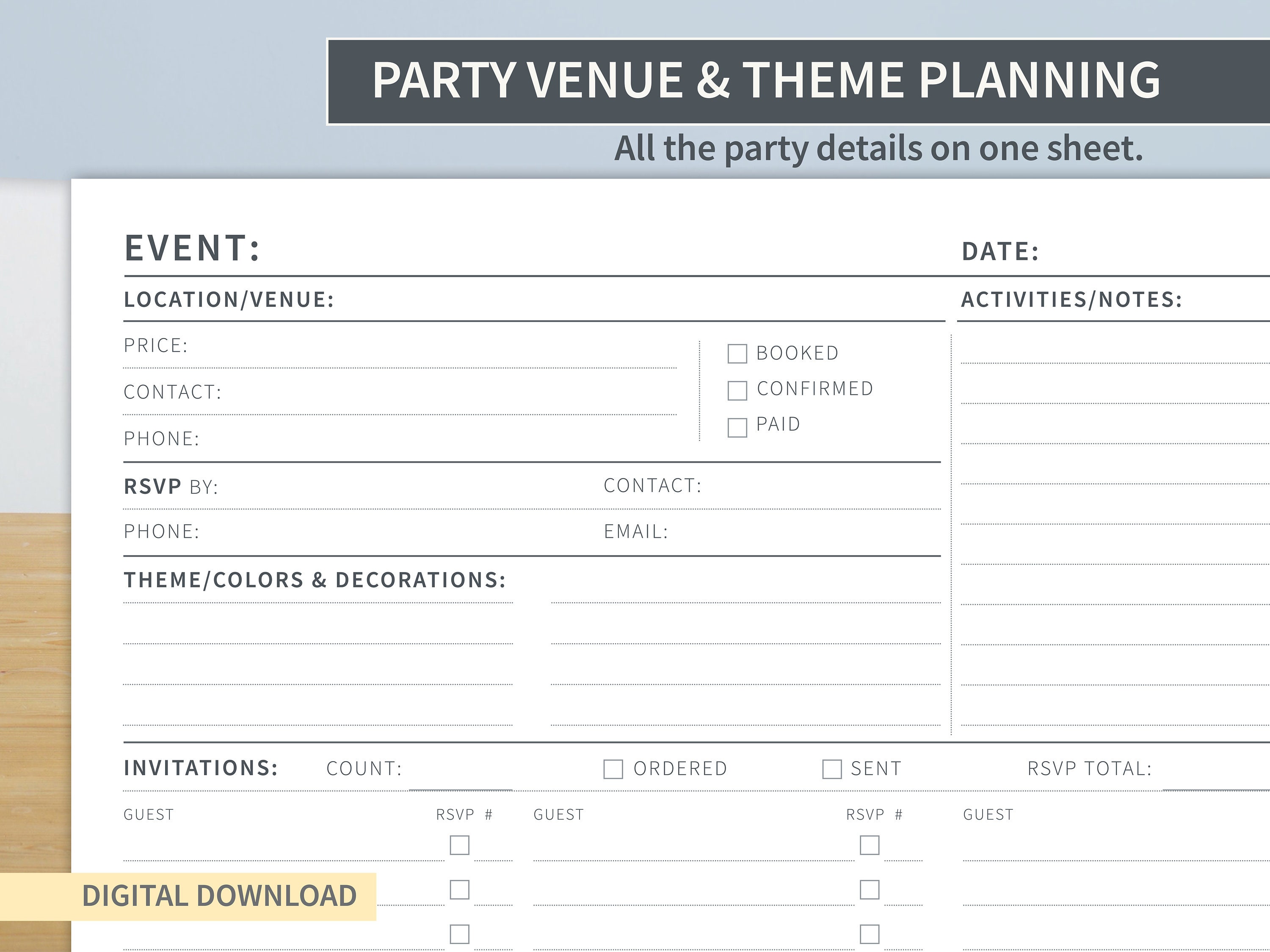 Invitation Tracker | Party Planning Page. Track Birthday or Office ...