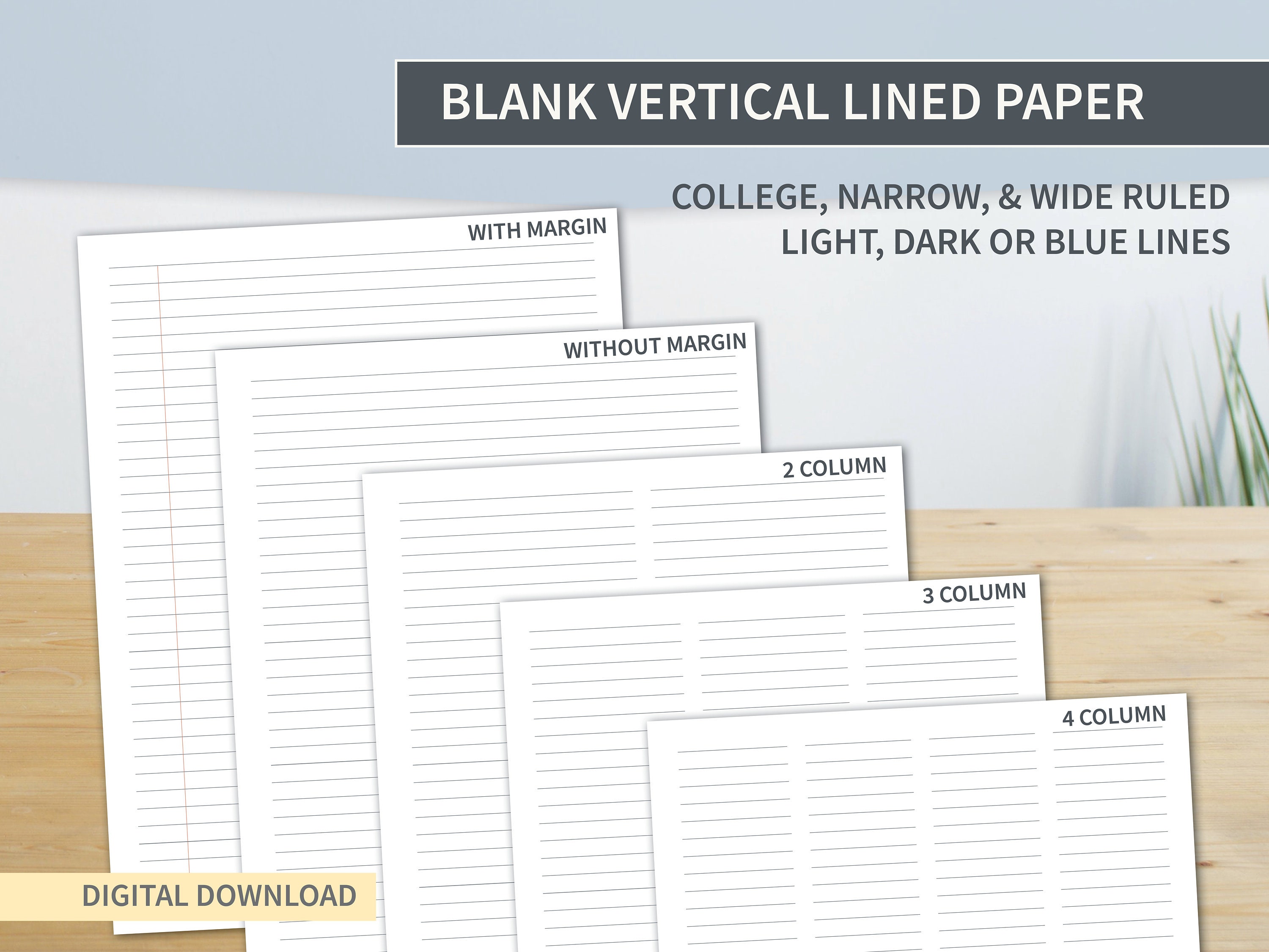 Vertical Lined Paper in College, Narrow & Wide Rule. Note Taking Refill ...