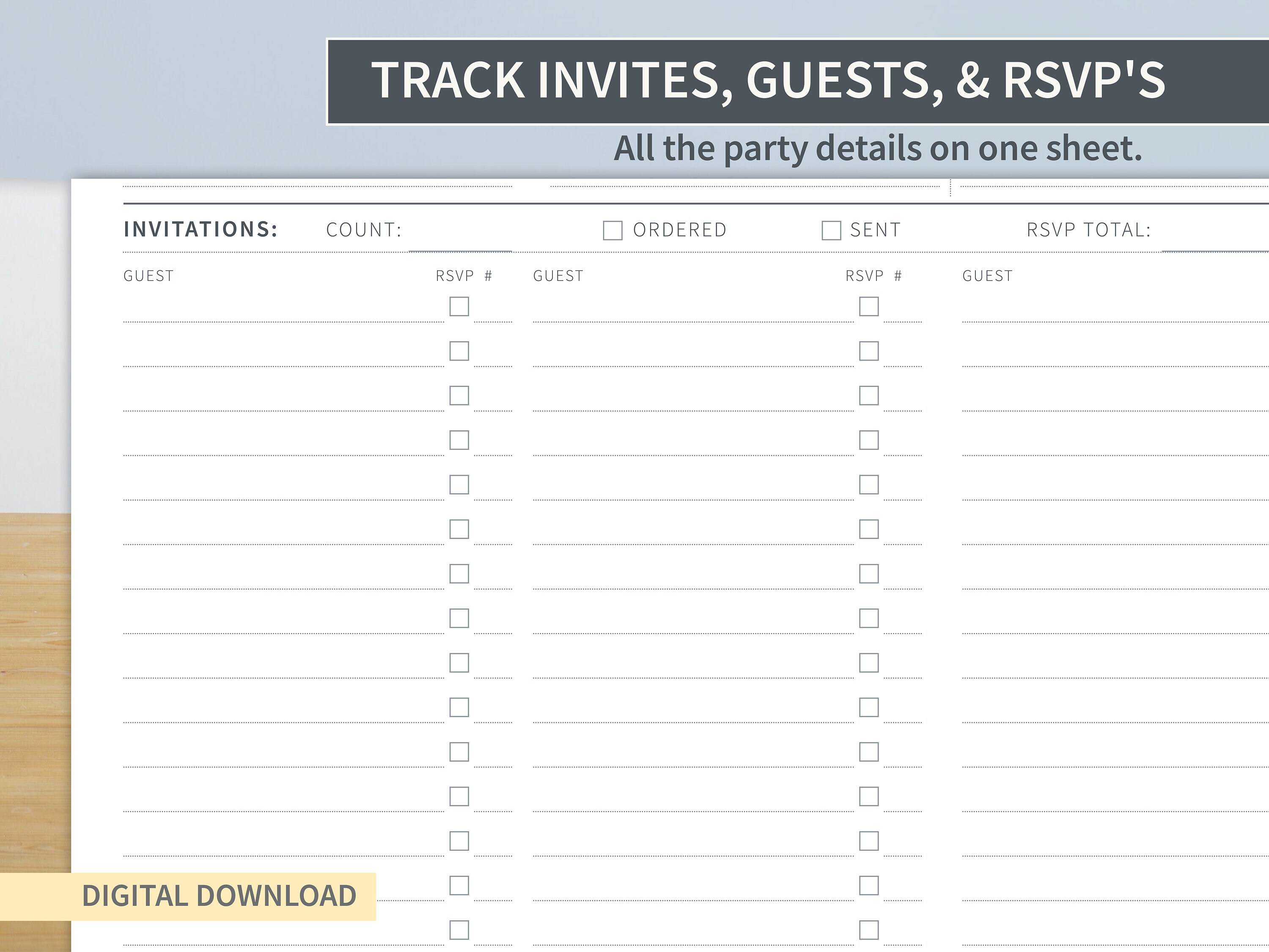 Invitation Tracker | Party Planning Page. Track Birthday or Office ...