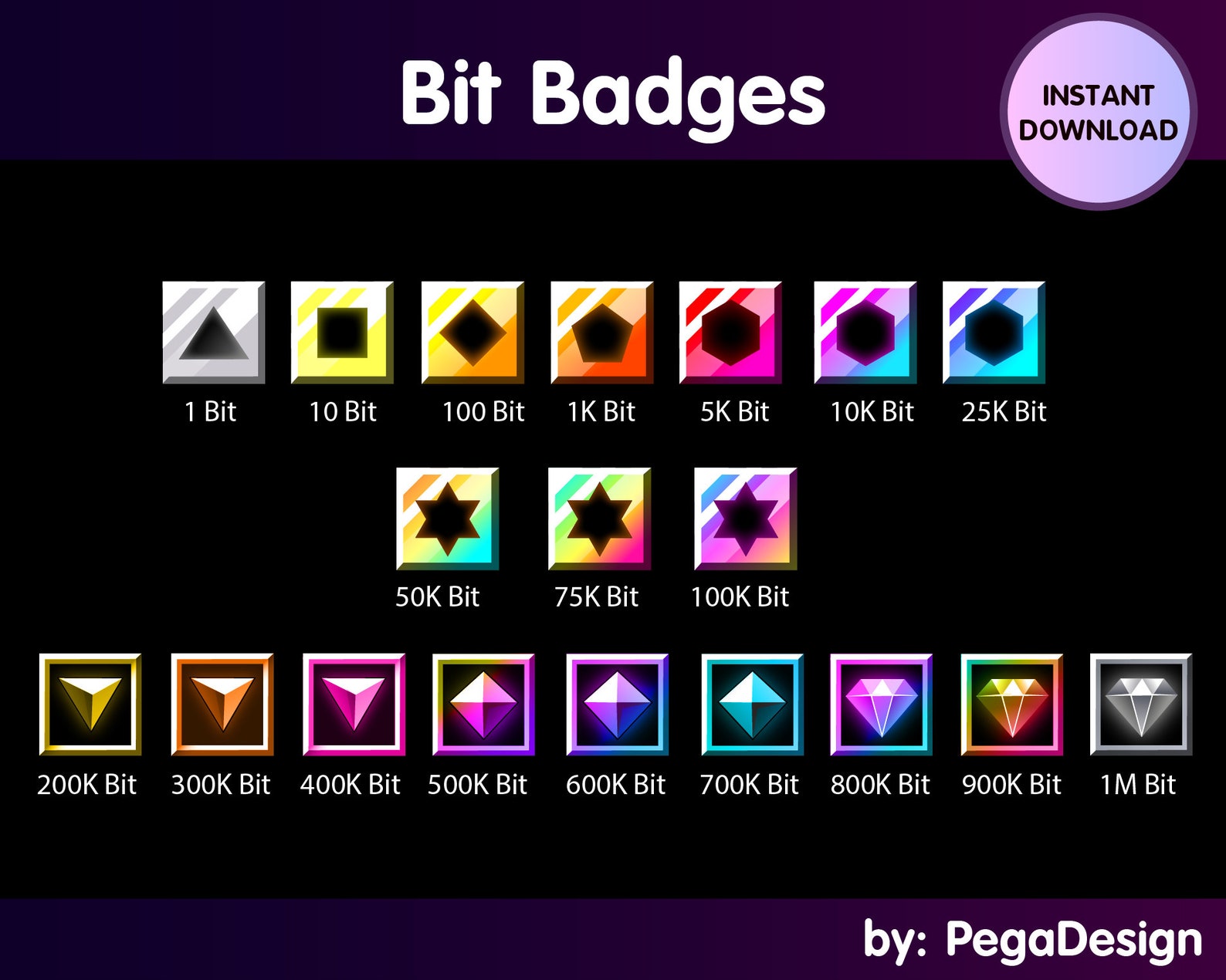 FULL SET Twitch Bit Abzeichen Twitch Sub Badges Edelstein - Etsy.de