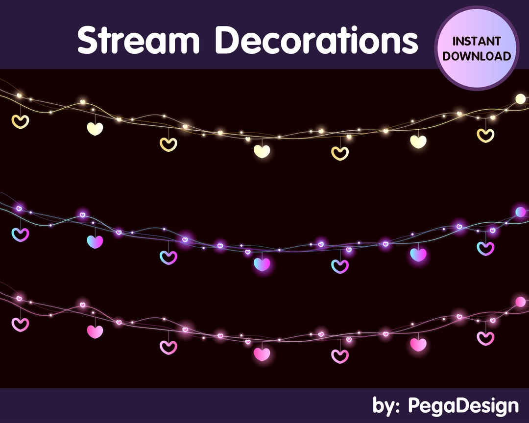 Heart Light Chains Stream Decorations / Stream Overlay Valentine Lights ...