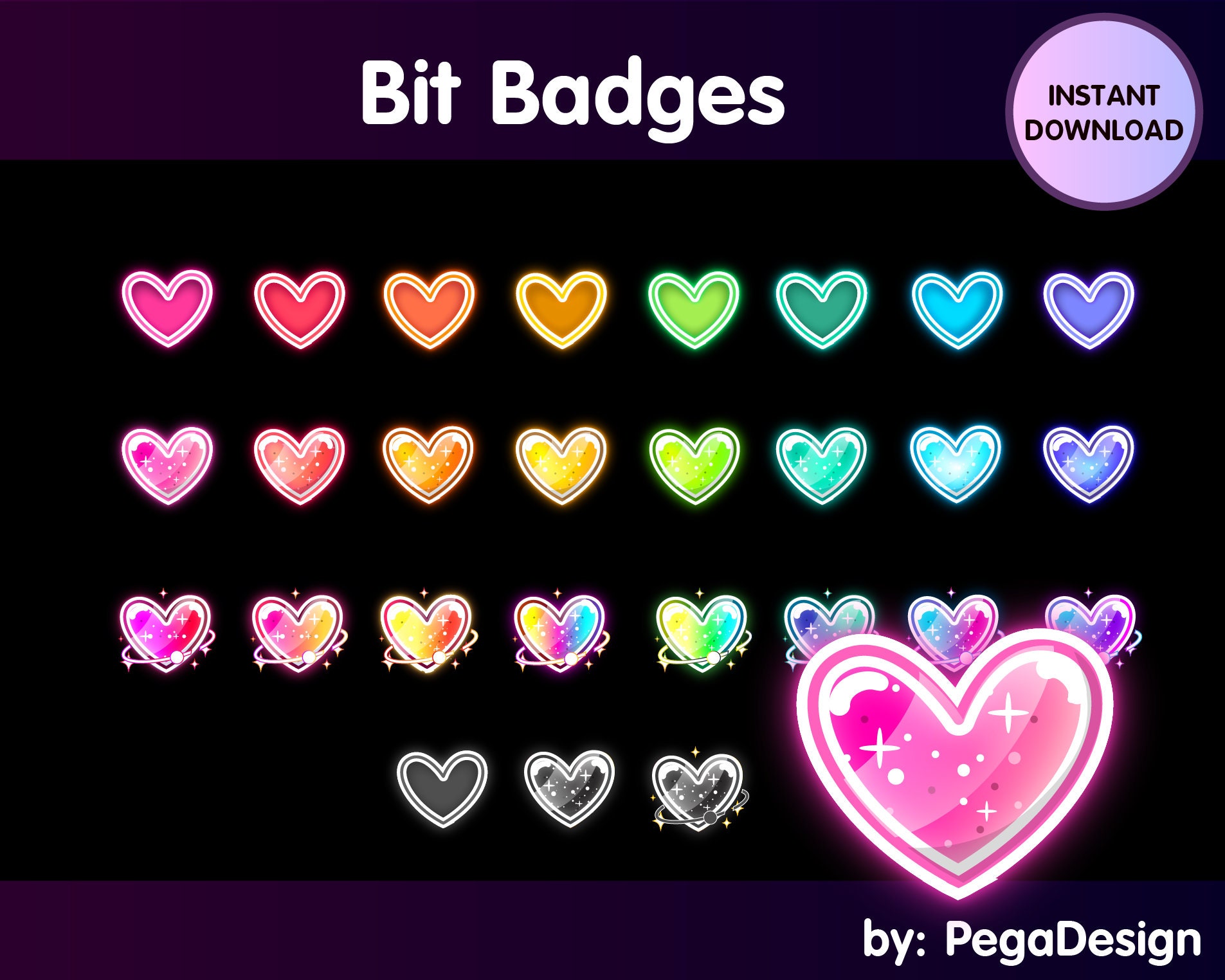 Heart Bit Badges | Twitch Bit Badges | Twitch Sub Badges | Colorful ...
