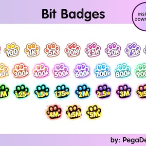 FULL SET Cat Paw Bit Badges, Twitch Bit Badges, Twitch Sub Badges - Etsy