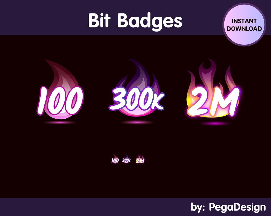 FULL SET Fire Bit Badges | Twitch Bit Badges | Twicth Sub Badges ...