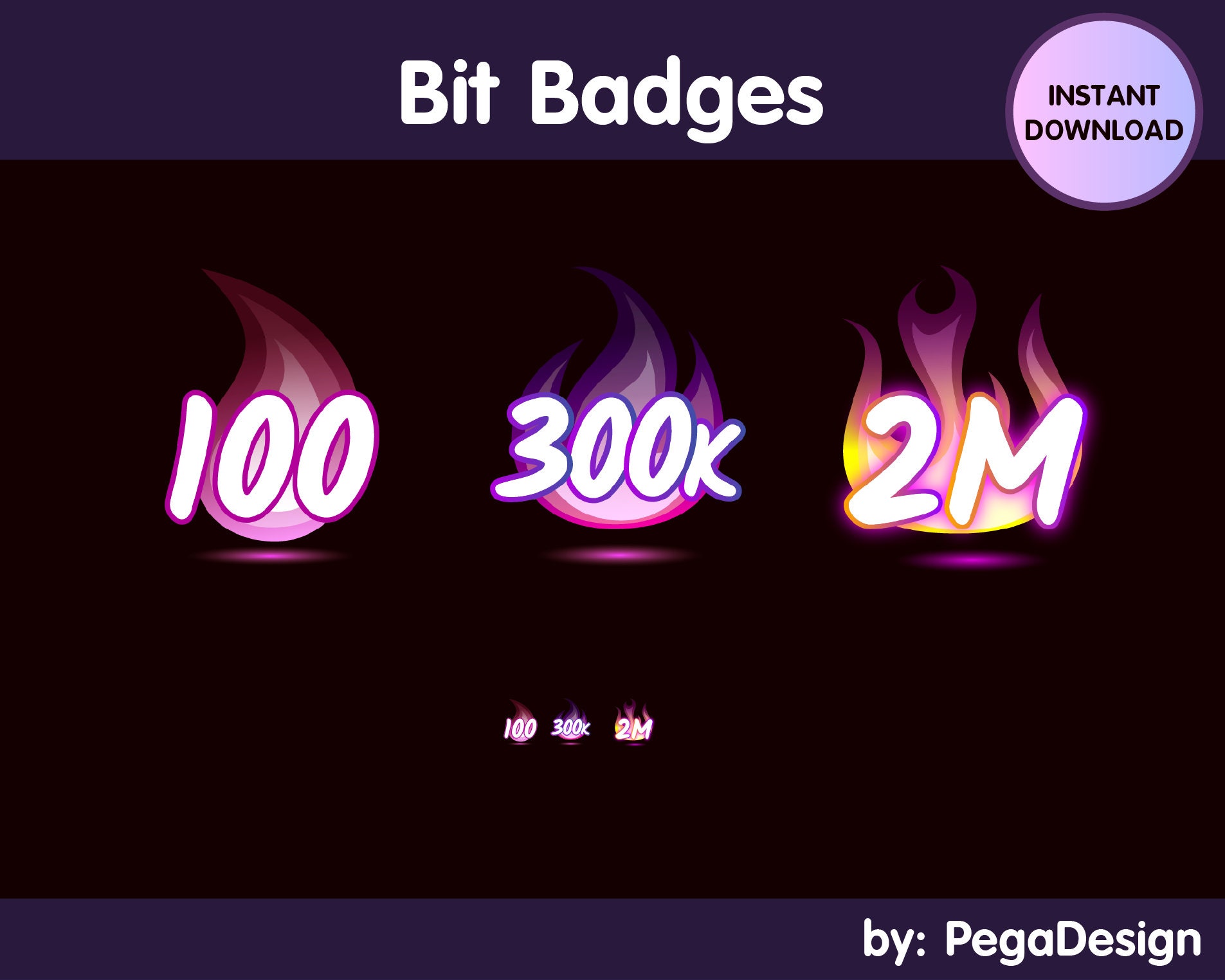 FULL SET Fire Bit Badges Twitch Bit Badges Twicth Sub - Etsy
