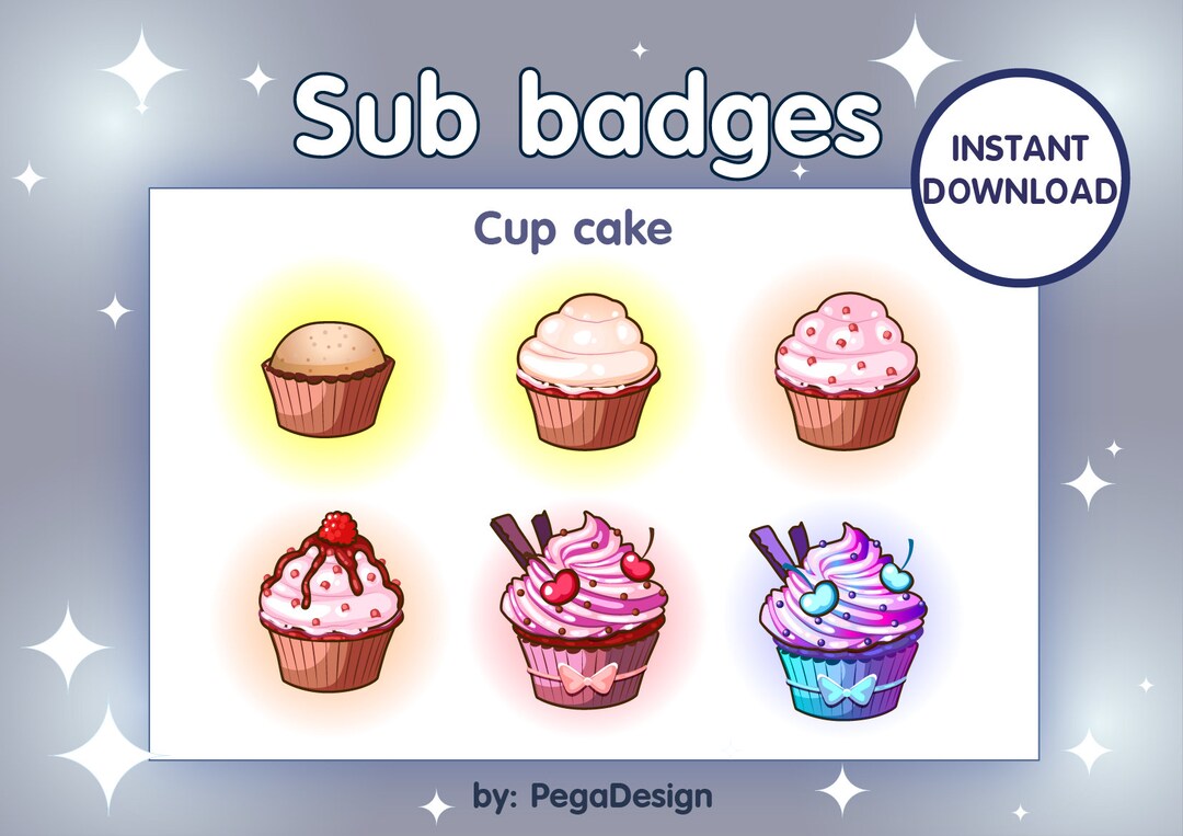 Cupcake Sub Badges / Twitch Sub Bit Badges / Kawaii Sub Bit Badges for ...