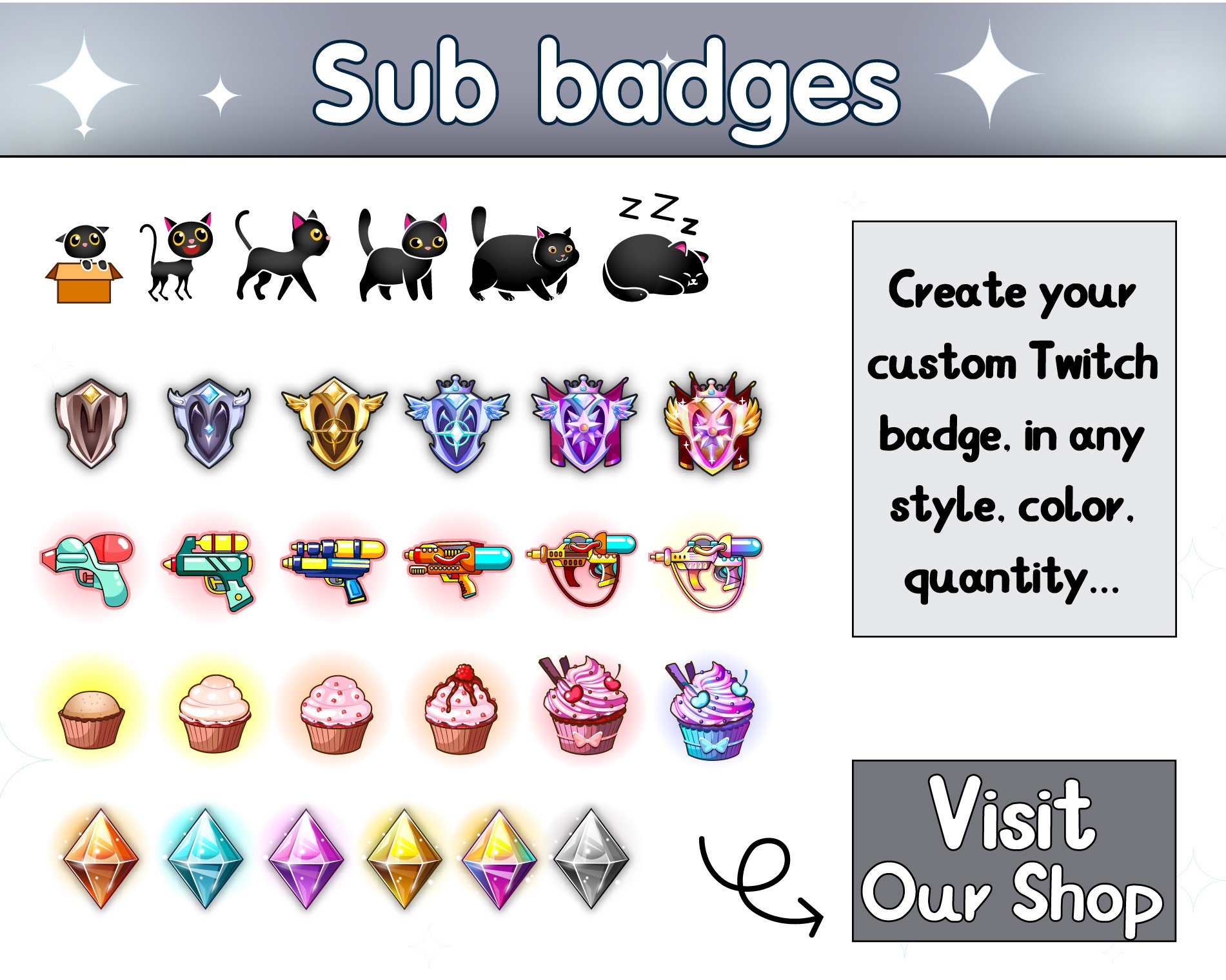 Cupcake Sub Badges / Twitch Sub Bit Badges / Kawaii Sub Bit - Etsy