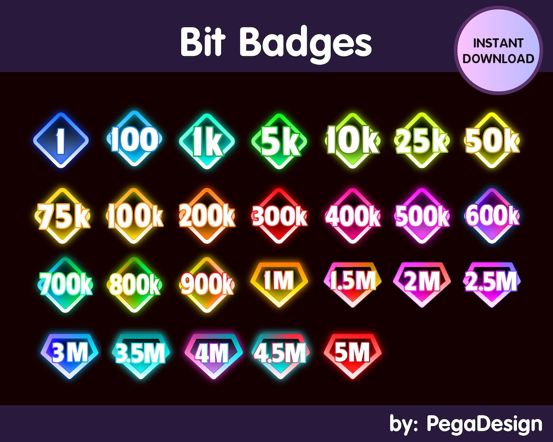 Neon Bit Badges | Twitch Bit Badges | Twicth Sub Badges | Rainbow Neon ...