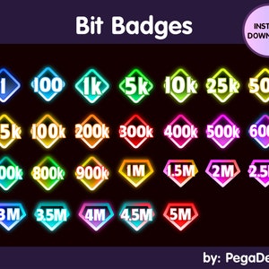 Neon Bit Badges | Twitch Bit Badges | Twicth Sub Badges | Rainbow Neon ...