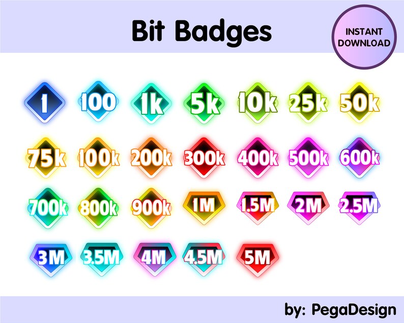 Neon Bit Badges Twitch Bit Badges Twicth Sub Badges - Etsy
