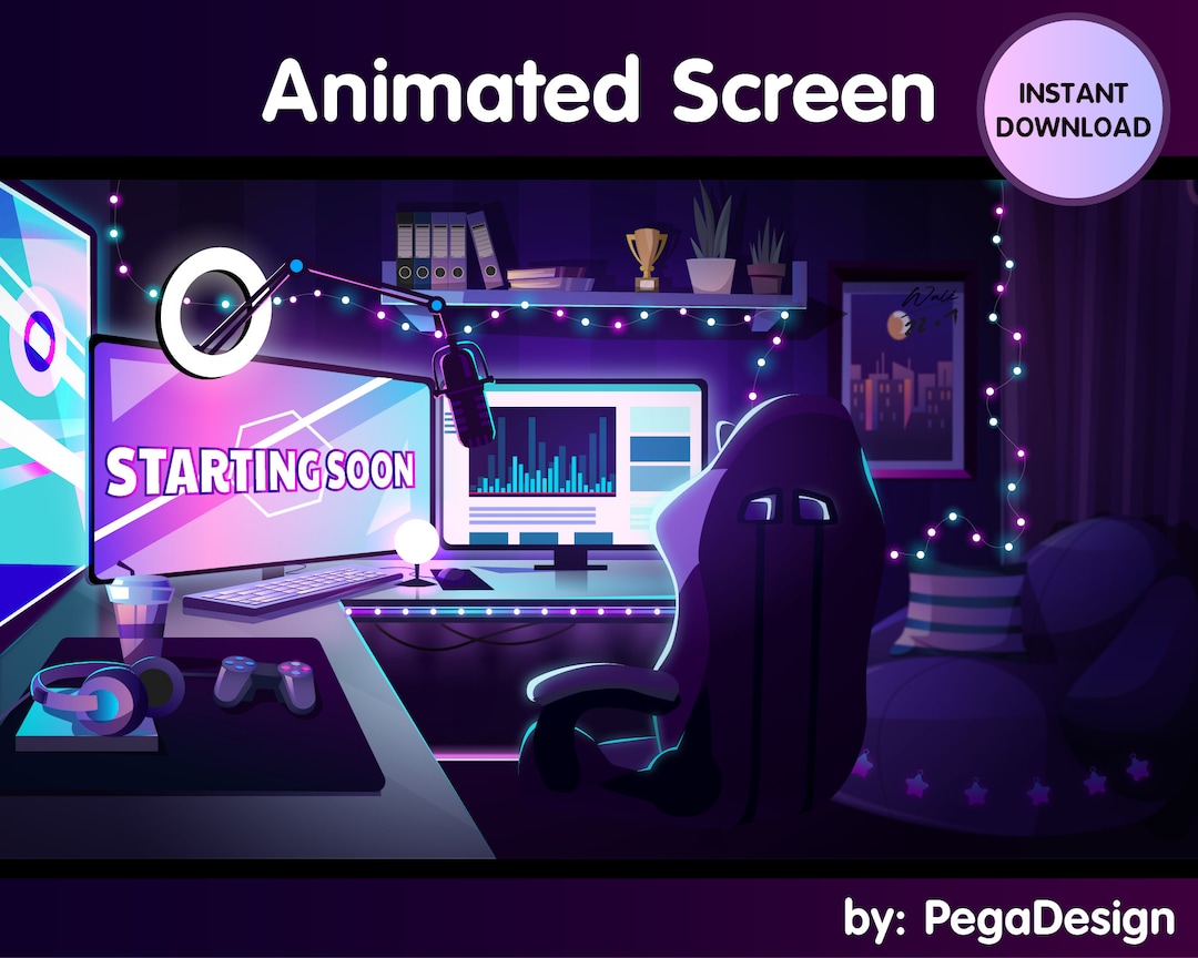 4x Animated Stream Screen for Twitch | Lofi Game Room | Neon Game Room | Twitch Animated Screen ...