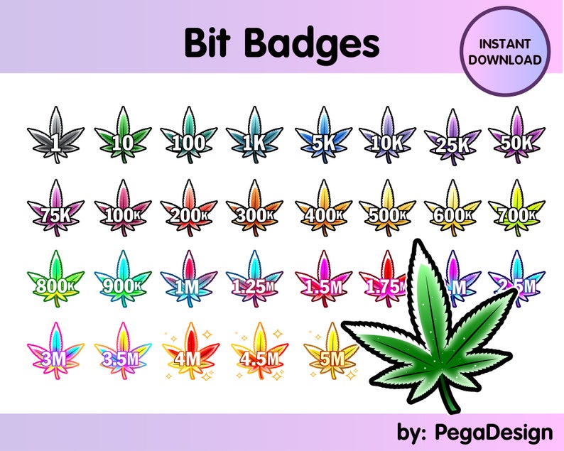 WEED LEAF Bit Badges Designed for Twitch, Discord, Bit, Streamers ...