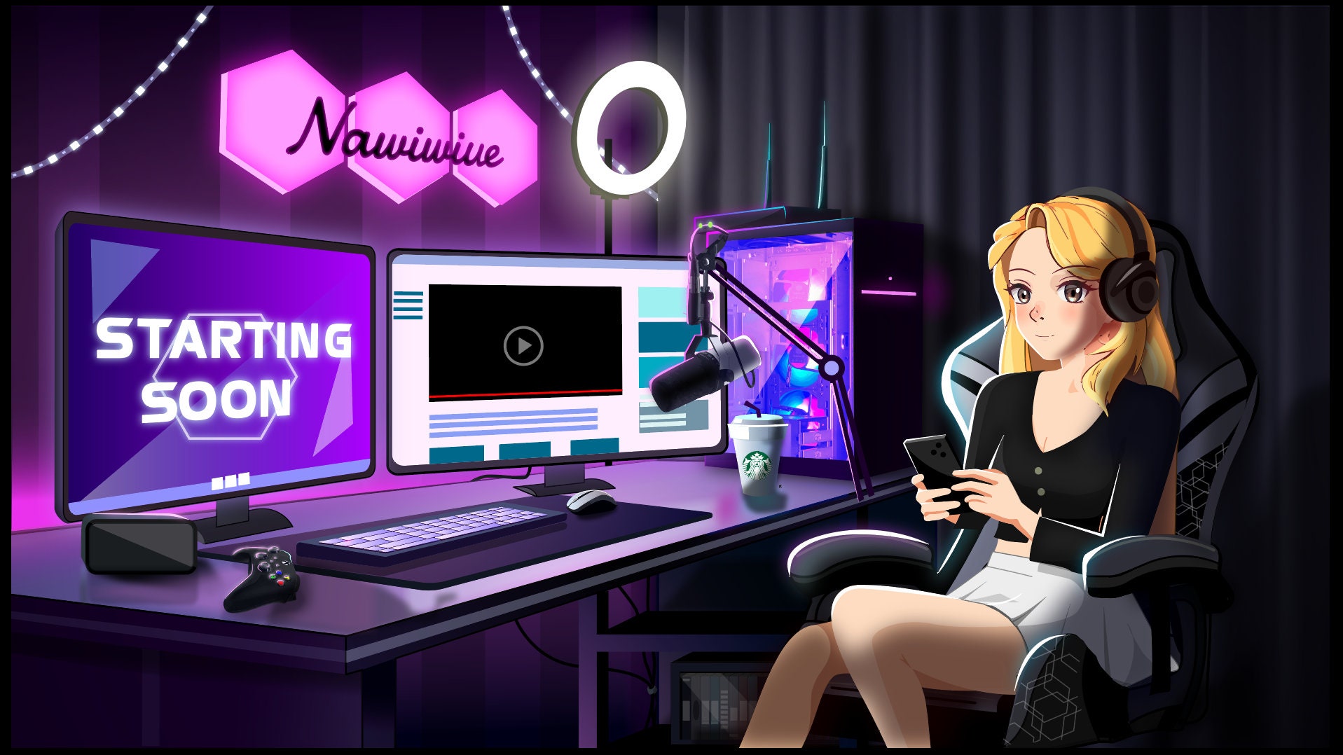 Animated Twitch Stream Screen | Twitch Overlay Lofi Cozy Neon Game Room ...
