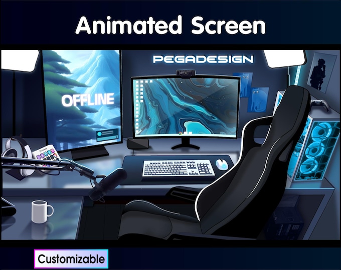 Animated Blue Neon Stream Overlay Package: Topographic Dark Style ...