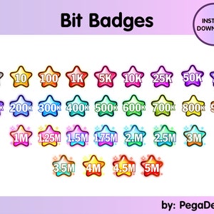 Colorful Star Bit Badges | Twitch Bit Badges | Sub Badges | Twitch ...