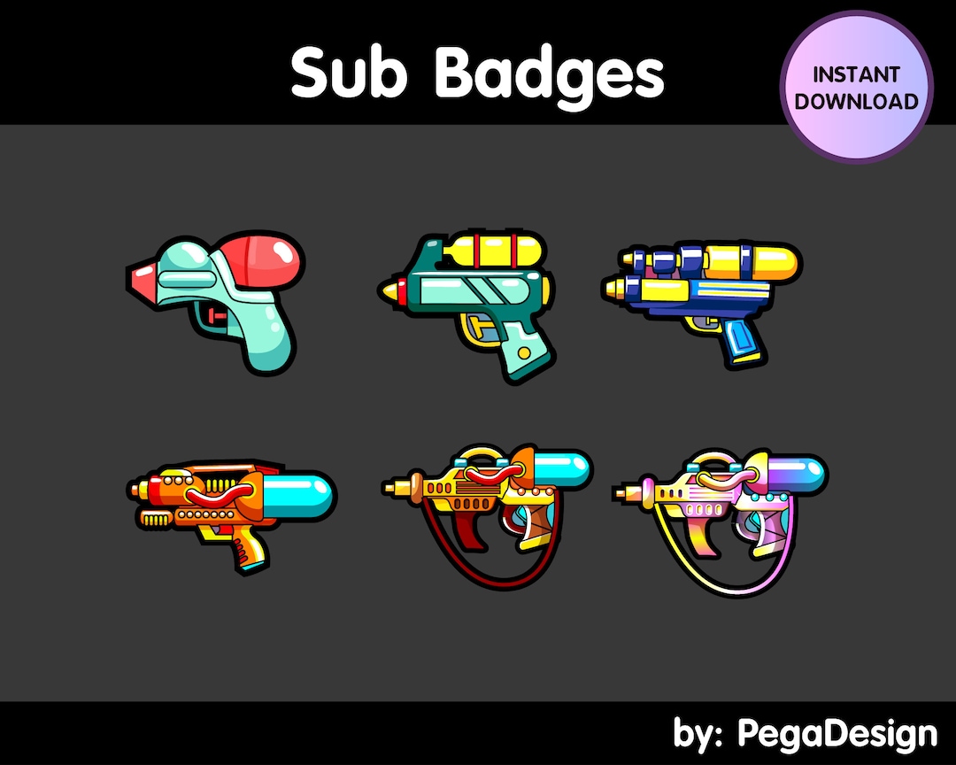 Water Gun Sub Badges / Twitch Sub Badges / Kawaii Sub Bit Badges for ...