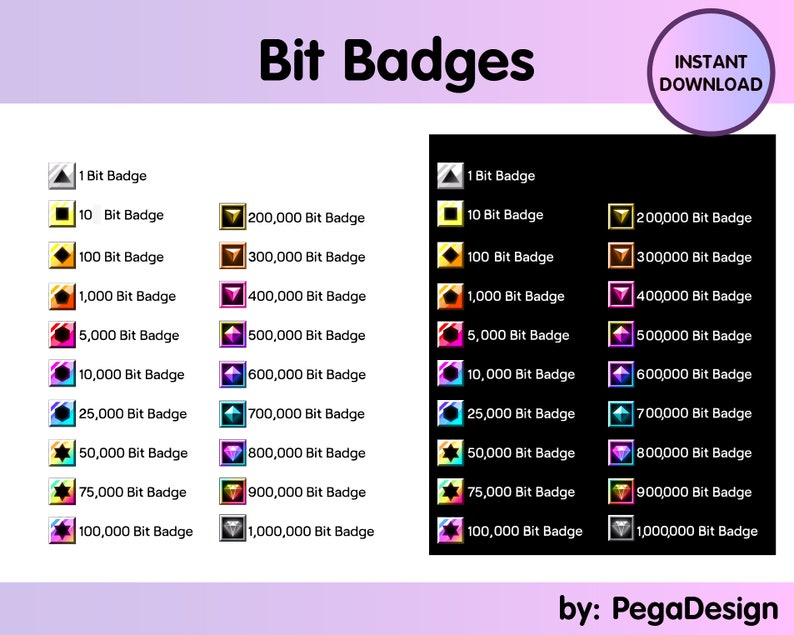 FULL SET Twitch Bit Badges Twitch Sub Badges Gem Vtuber - Etsy UK