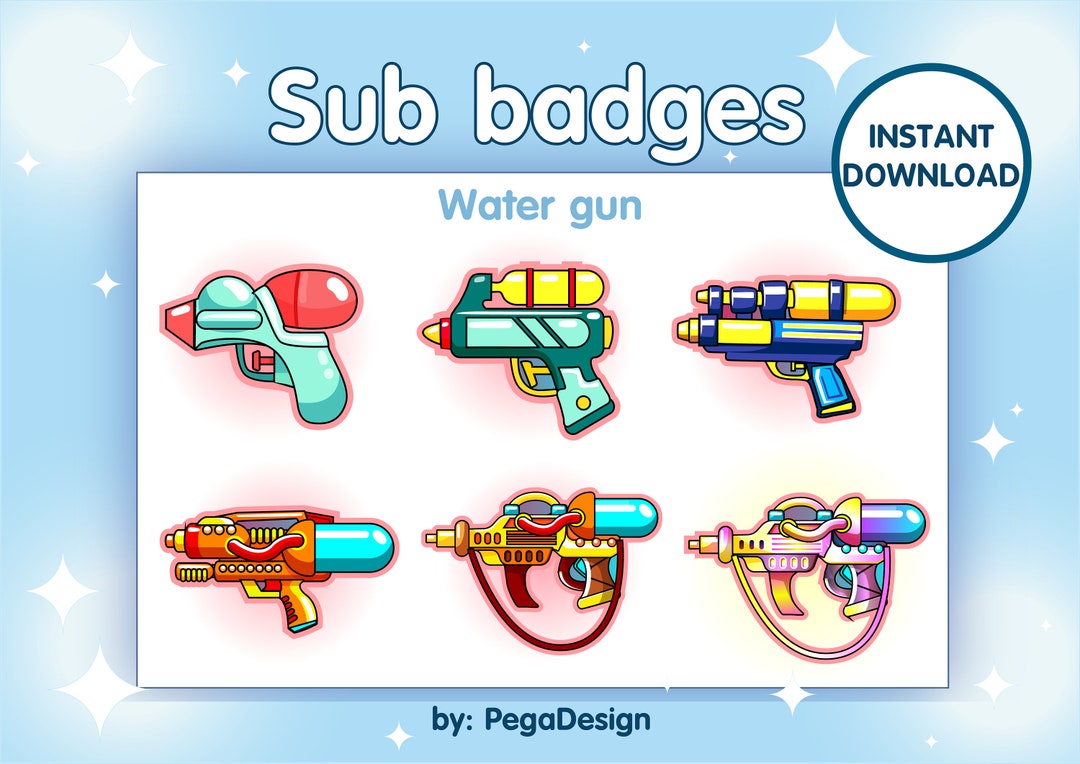 Water Gun Sub Badges / Twitch Sub Badges / Kawaii Sub Bit Badges for ...