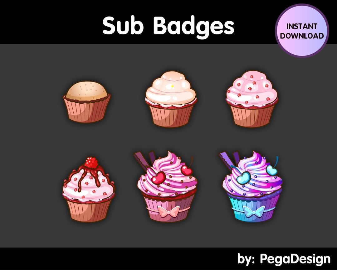 Cupcake Sub Badges / Twitch Sub Bit Badges / Kawaii Sub Bit Badges for ...