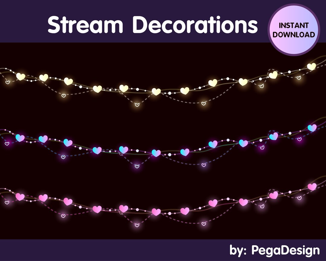 Heart Light Chains Stream Decorations, Stream Overlay | Twitch Overlay ...