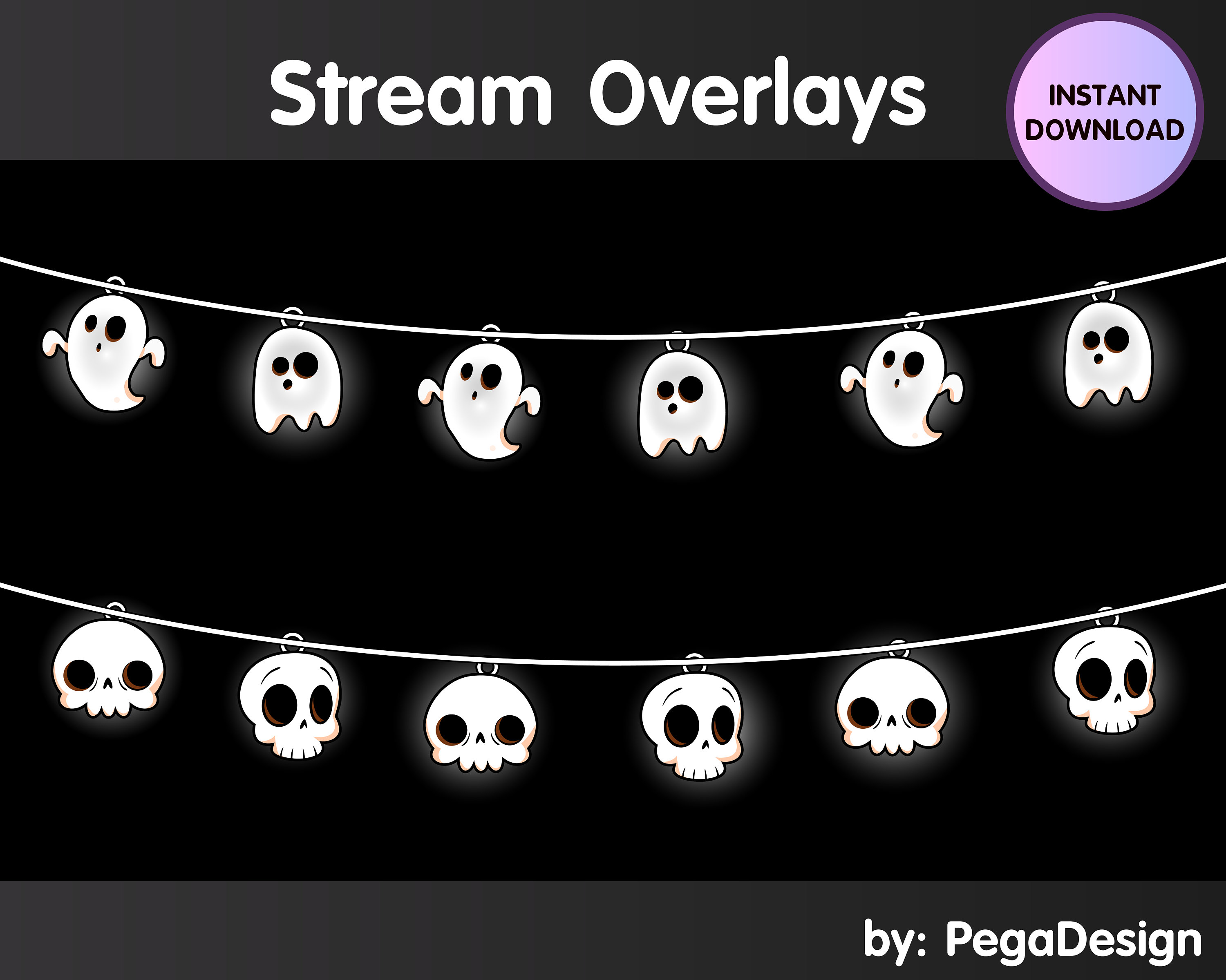 2x Halloween Overlay | Stream Decorations | Skull Ghost | Twitch ...