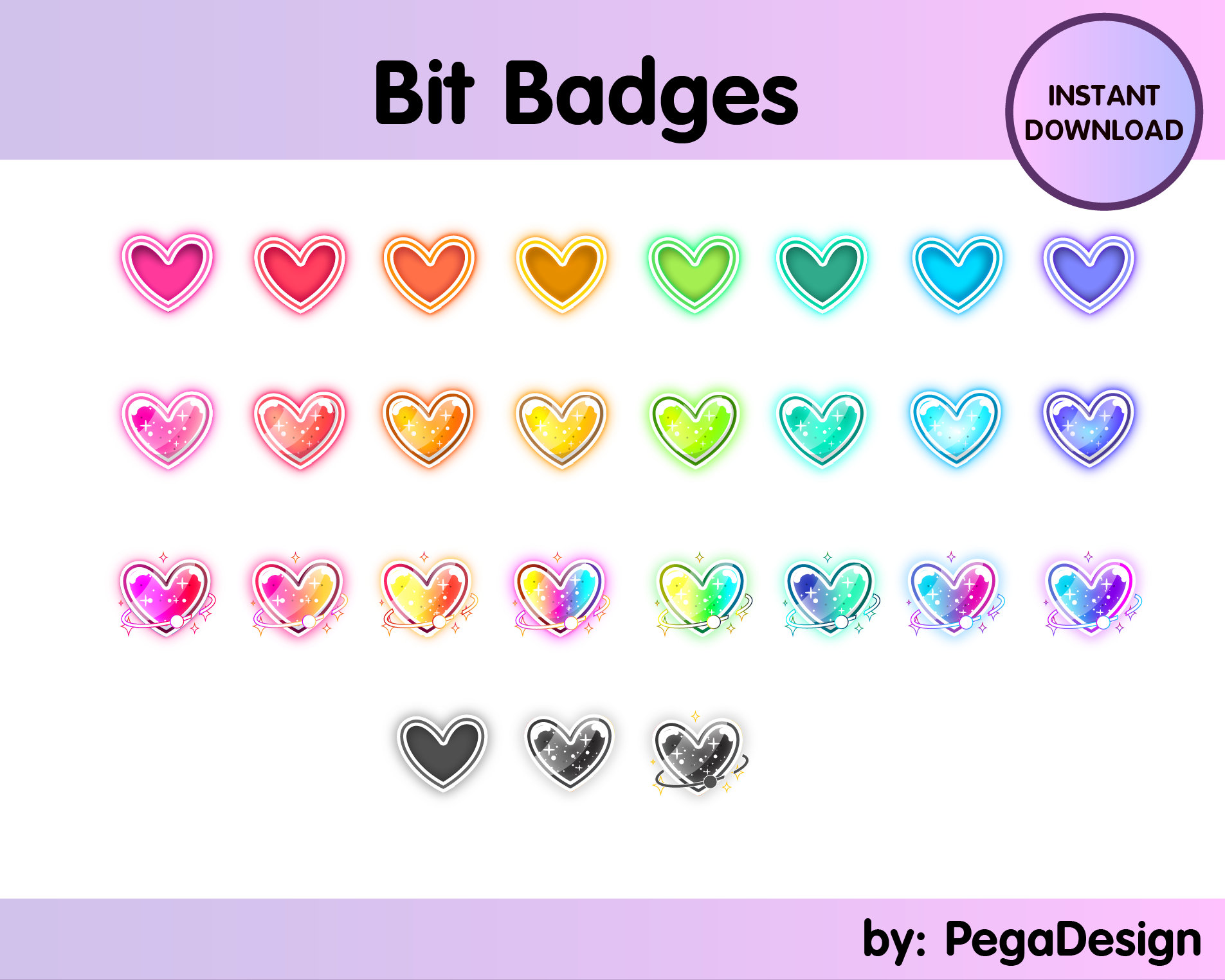 Heart Bit Badges | Twitch Bit Badges | Twitch Sub Badges | Colorful ...