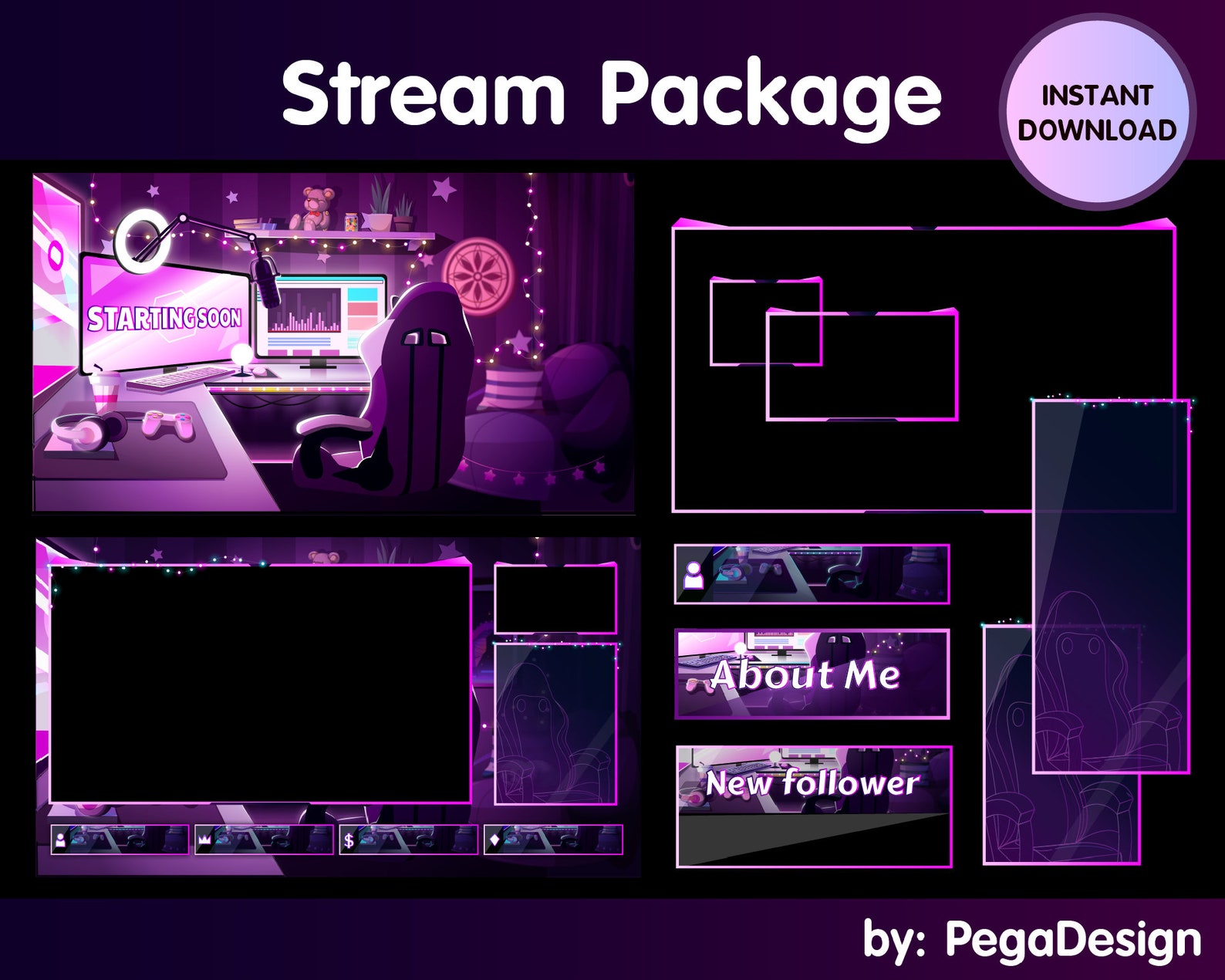 Animated Stream Package Lofi Game Room, Animated Twitch Overlays, Girl ...