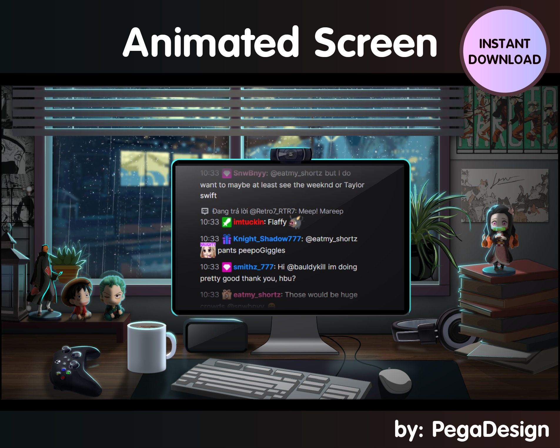 Retro Anime Game Room | Twitch Animated Stream Screen | Starting Screen ...