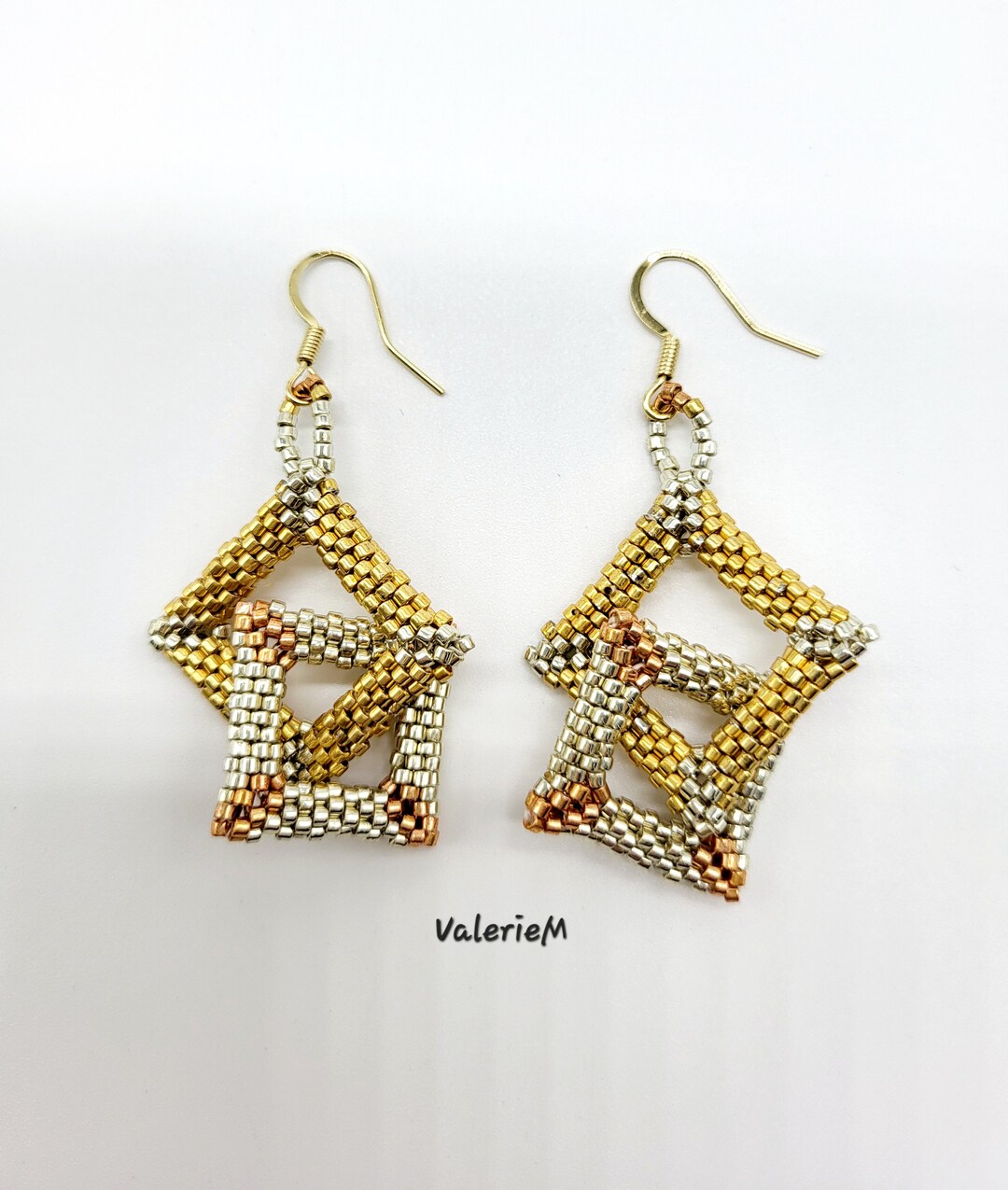 Pretty 3D Gold & Silver Peyote Square Earrings,14k Gold Filled French ...
