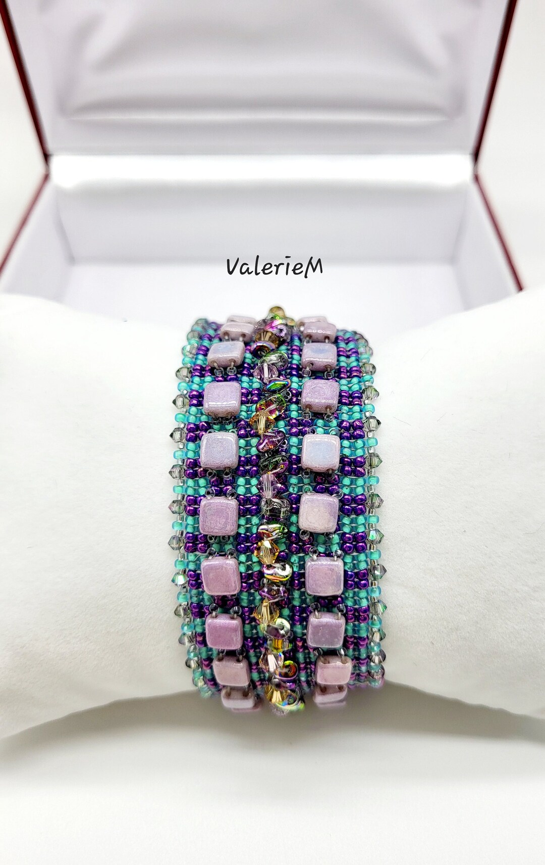 Handwoven Handmade Beaded Cuff Bracelet, Swarovski Crystals, Miyuki ...