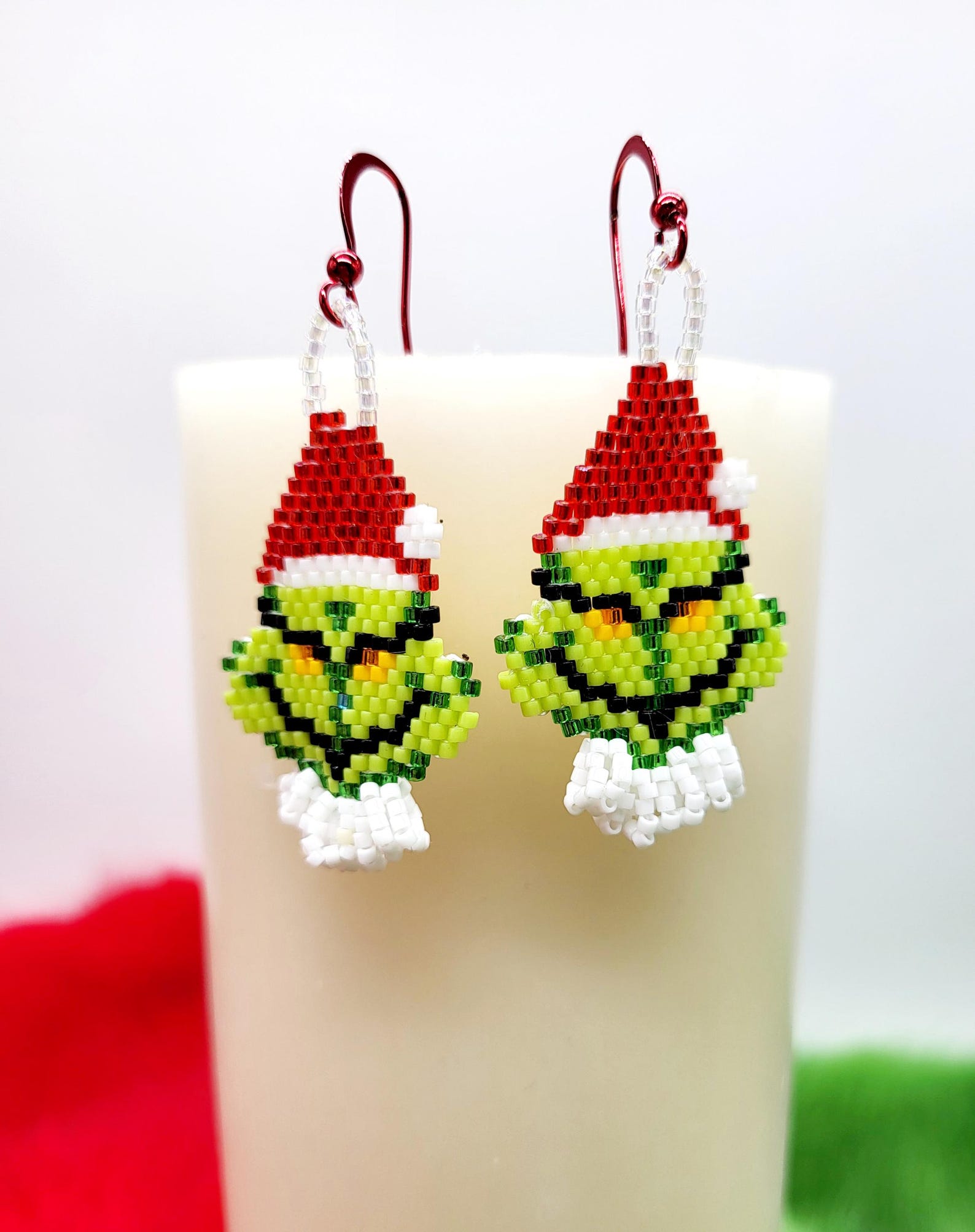 Cute Christmas Handmade Grinch Earrings, Peyote Earrings, Dangle ...