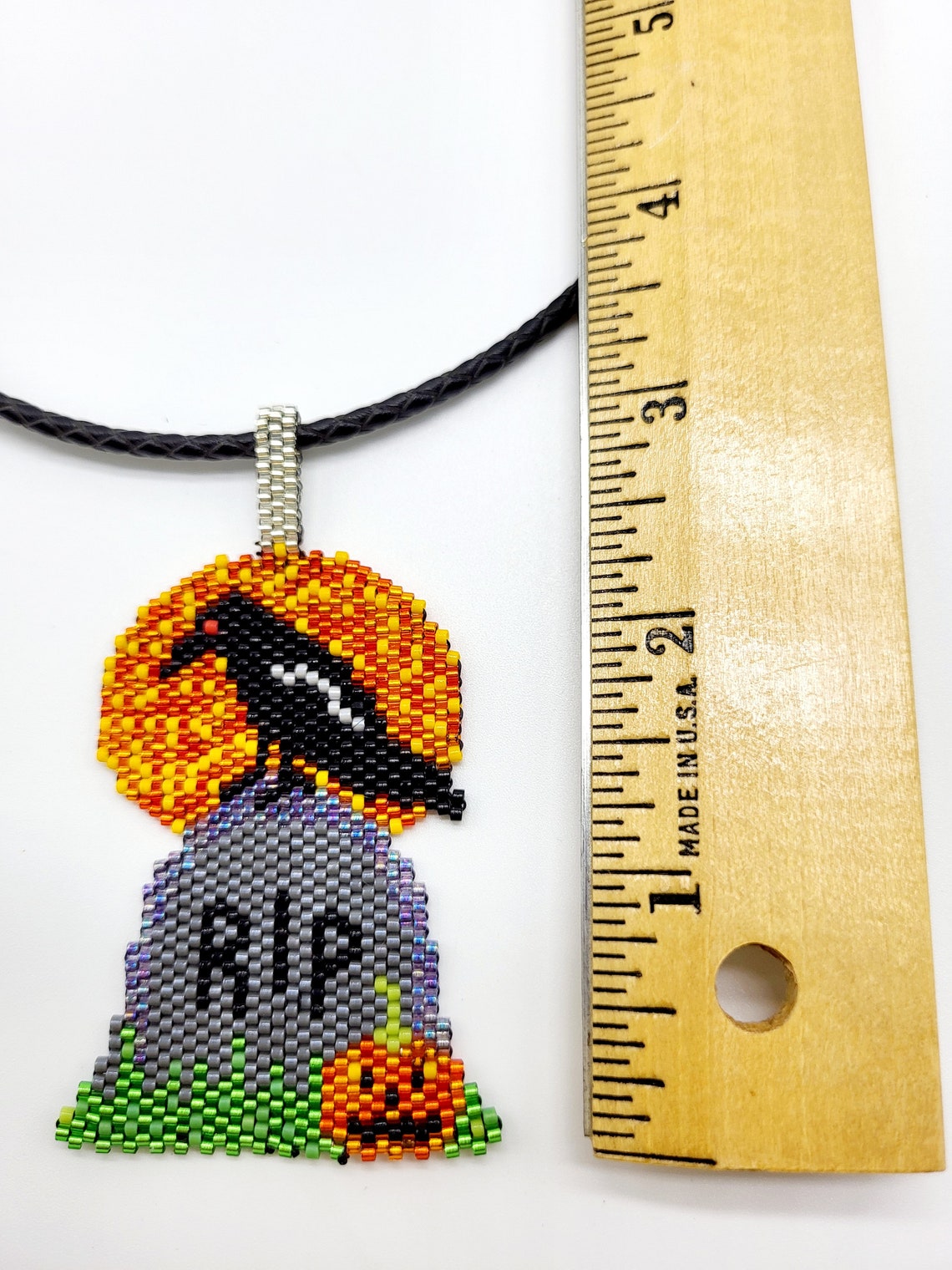 Scary & Cute "black Crow" Handwoven Necklace, Halloween Necklace, Peyote Necklace, RIP Graveyard ...