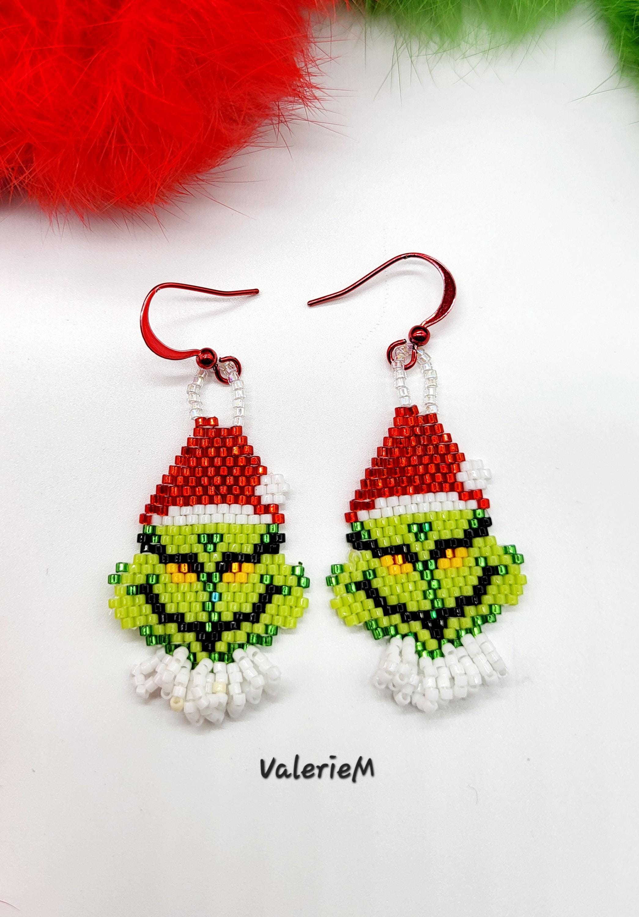 Cute Christmas Handmade Grinch Earrings, Peyote Earrings, Dangle ...