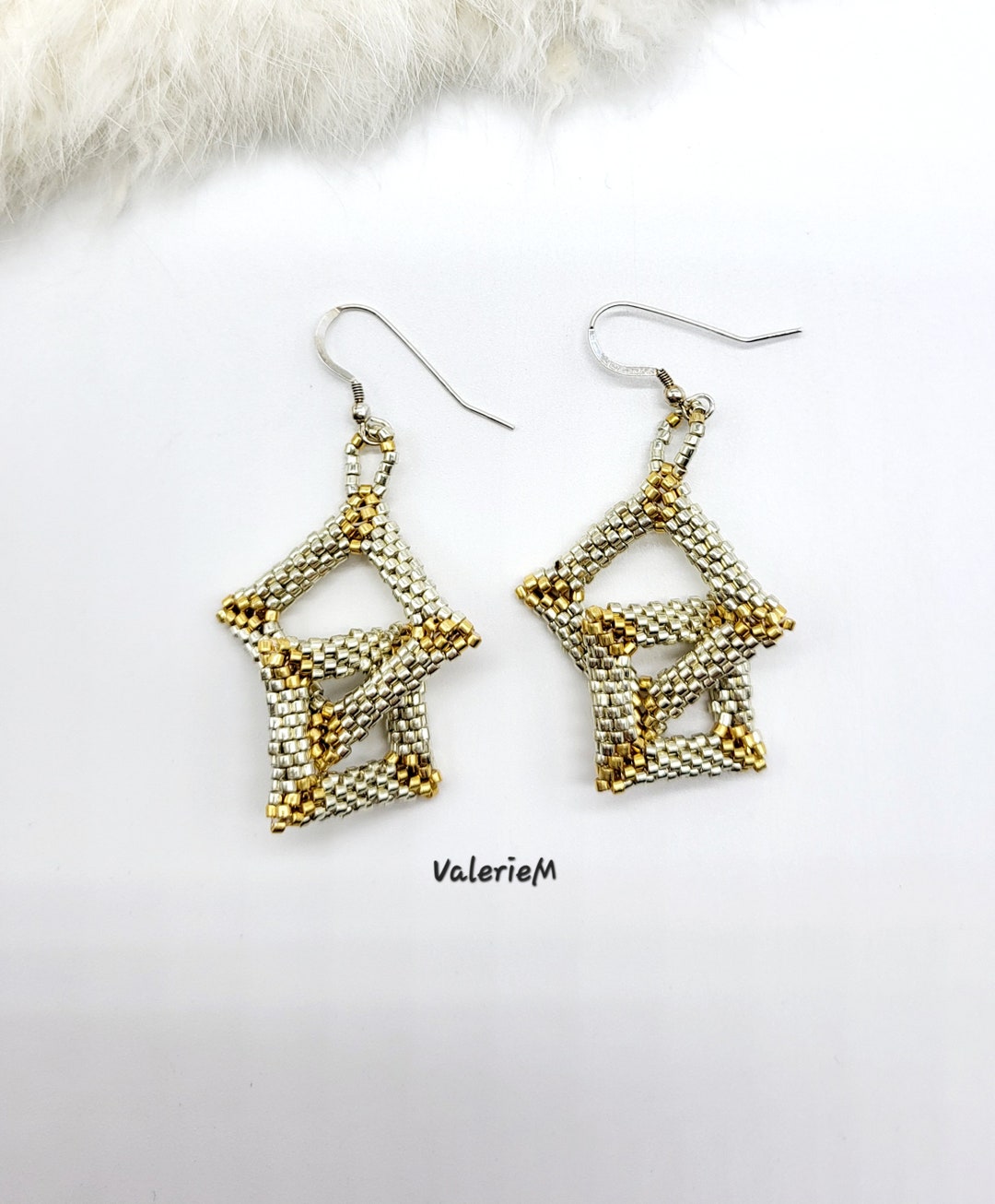 Pretty Silver & Gold 3D Peyote Square Earrings,peyote Earrings,dangle ...