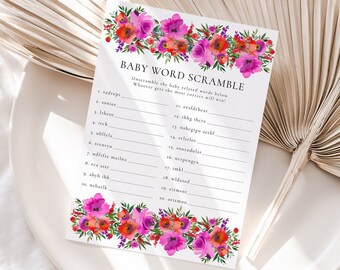 Baby Shower Game, Word Scramble, Digital Print + Answer Key, Pink - Etsy
