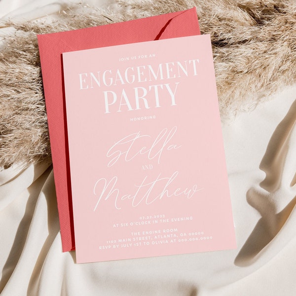 Pink Engagement Invitation - Etsy