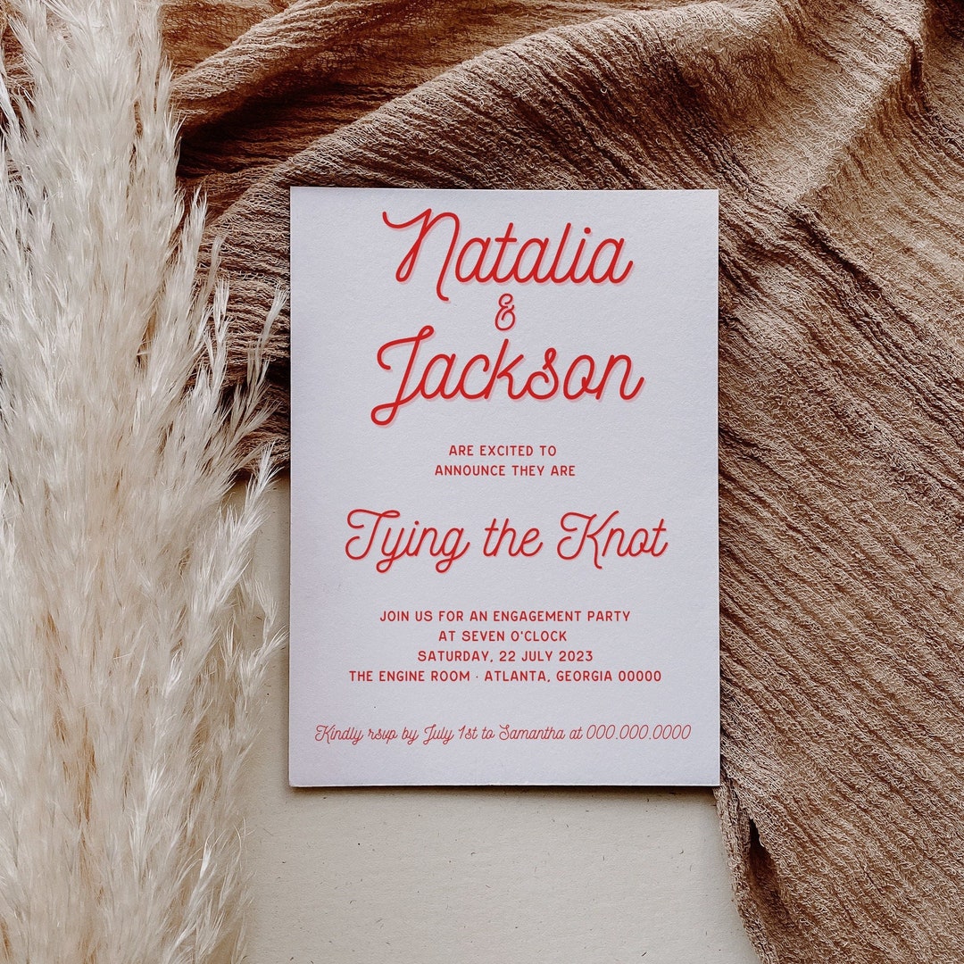 Pink and Red Retro Engagement Party Invitation, Retro Vintage ...