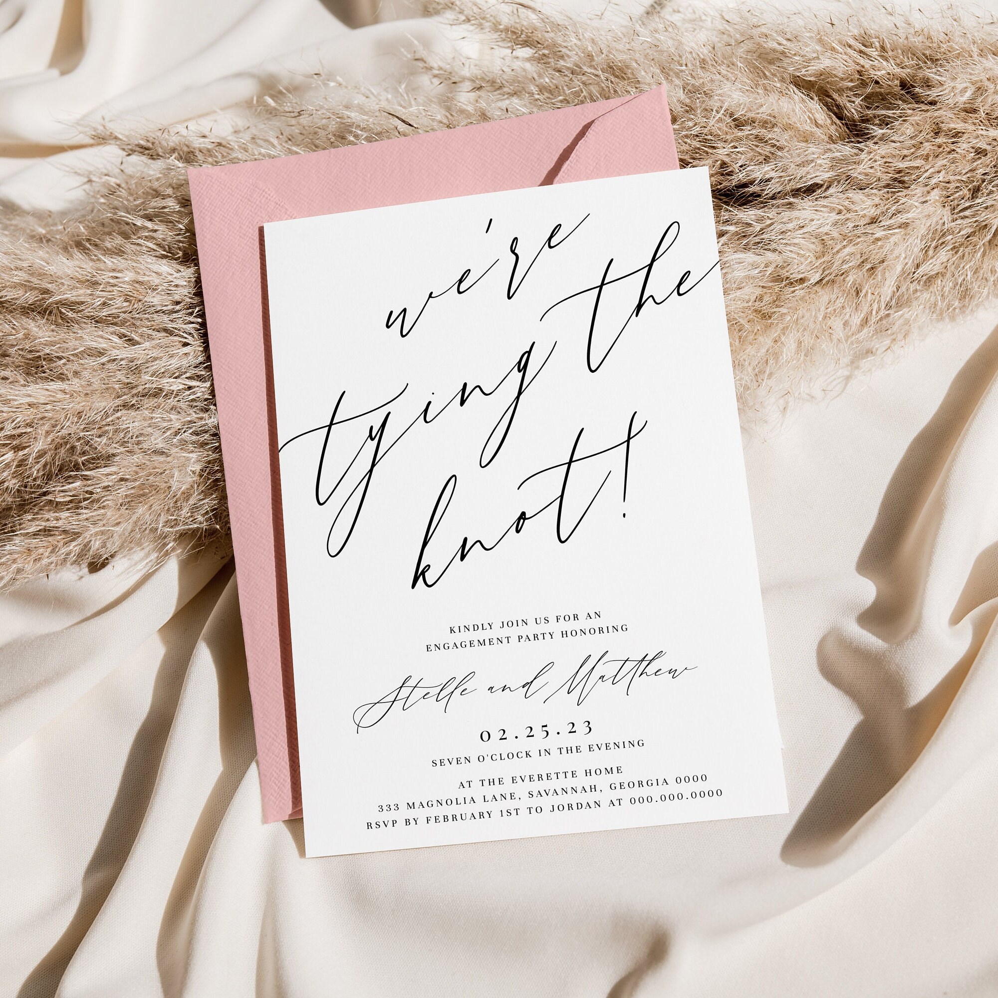 We're Tying the Knot Engagement Party Invitation, Modern Engagement ...