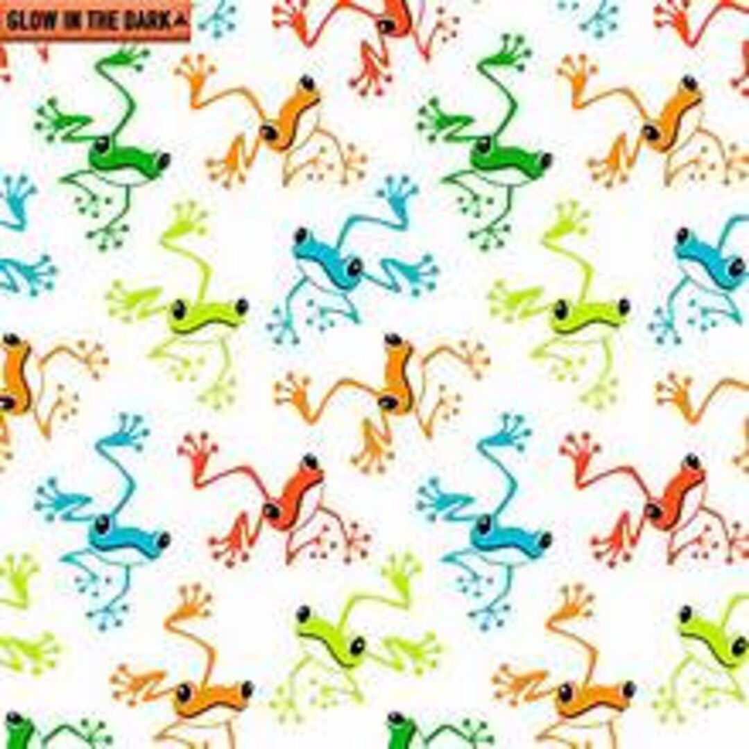 Benartex Toadally Cool Hoppy Frogs White glow in the Dark, 9833GL-09 by ...