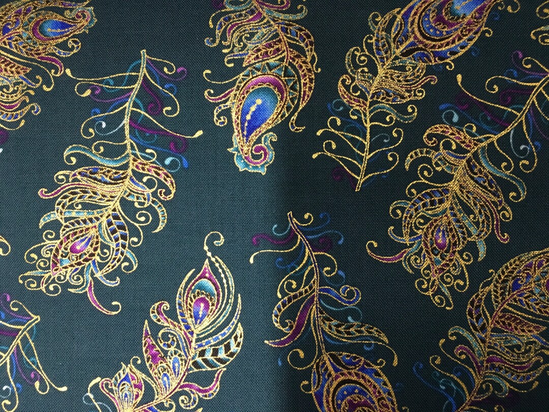 Benartex - Peacock Flourish - Dark Teal/multi Feathers - 1 5/8yds - 10235M-85 - Etsy