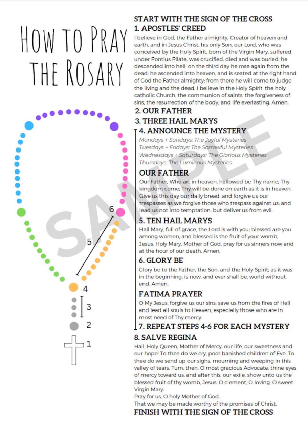 Rainbow How to Pray the Rosary,group Prayer Reference,all Prayers for ...