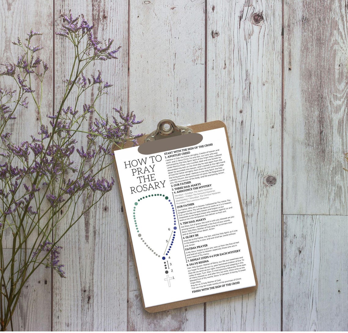 Green/blue How to Pray the Rosary Guide, Group Prayer Reference, All ...