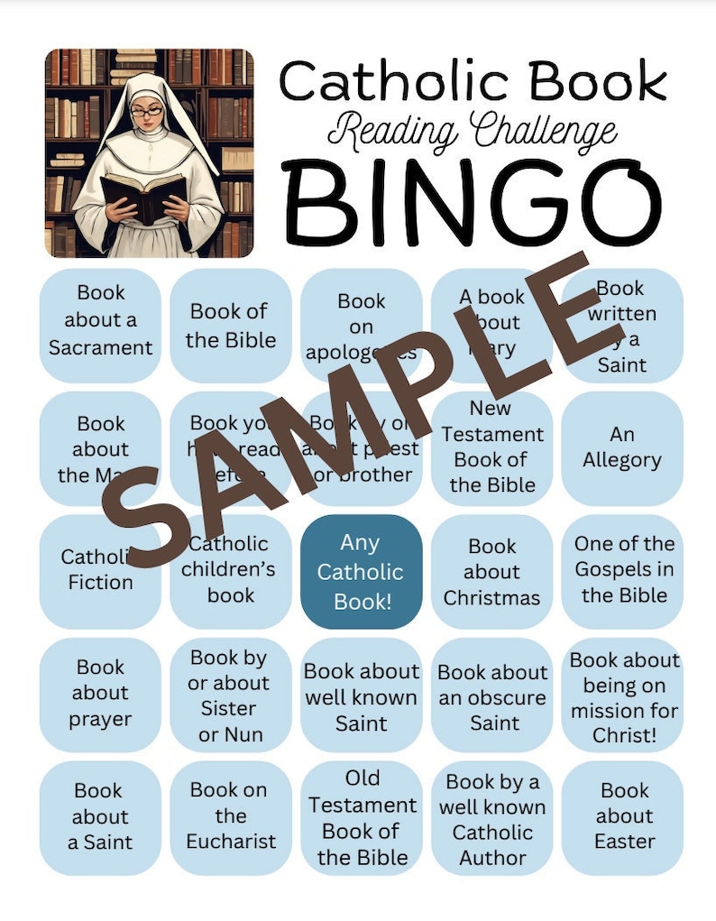 Catholic Reading Bingo Cards, Catholic Book Challenge, Bible Study ...