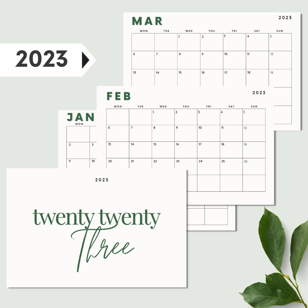 2023 Printable Calendar, 2023 Digital Calendar, 2023 Calendar Blank ...