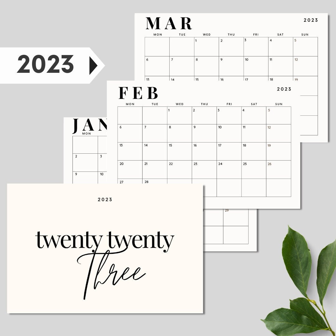 2023 Printable Calendar, 2023 Digital Calendar, 2023 Calendar Blank ...