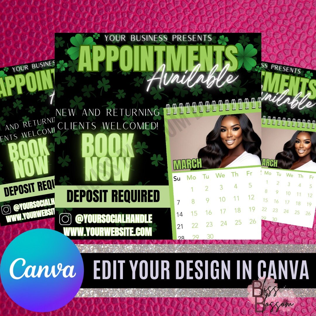 DIY March Calendar Booking Flyer, Hairstylist Flyer, Nail Tech Flyer ...