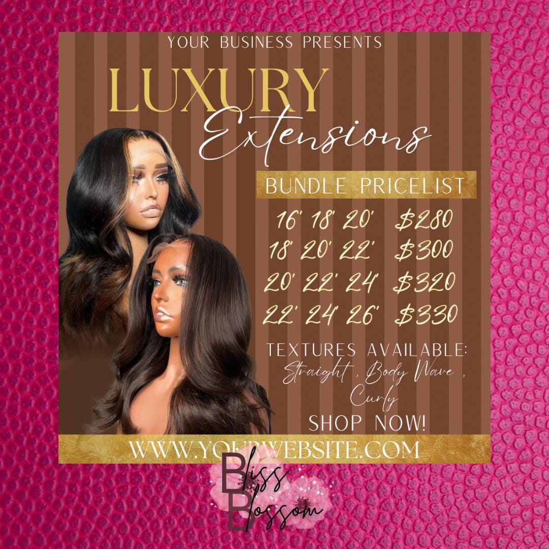 DIY Luxury Extension Price List Flyer, Summer Hair Flyer, Hairstylist ...