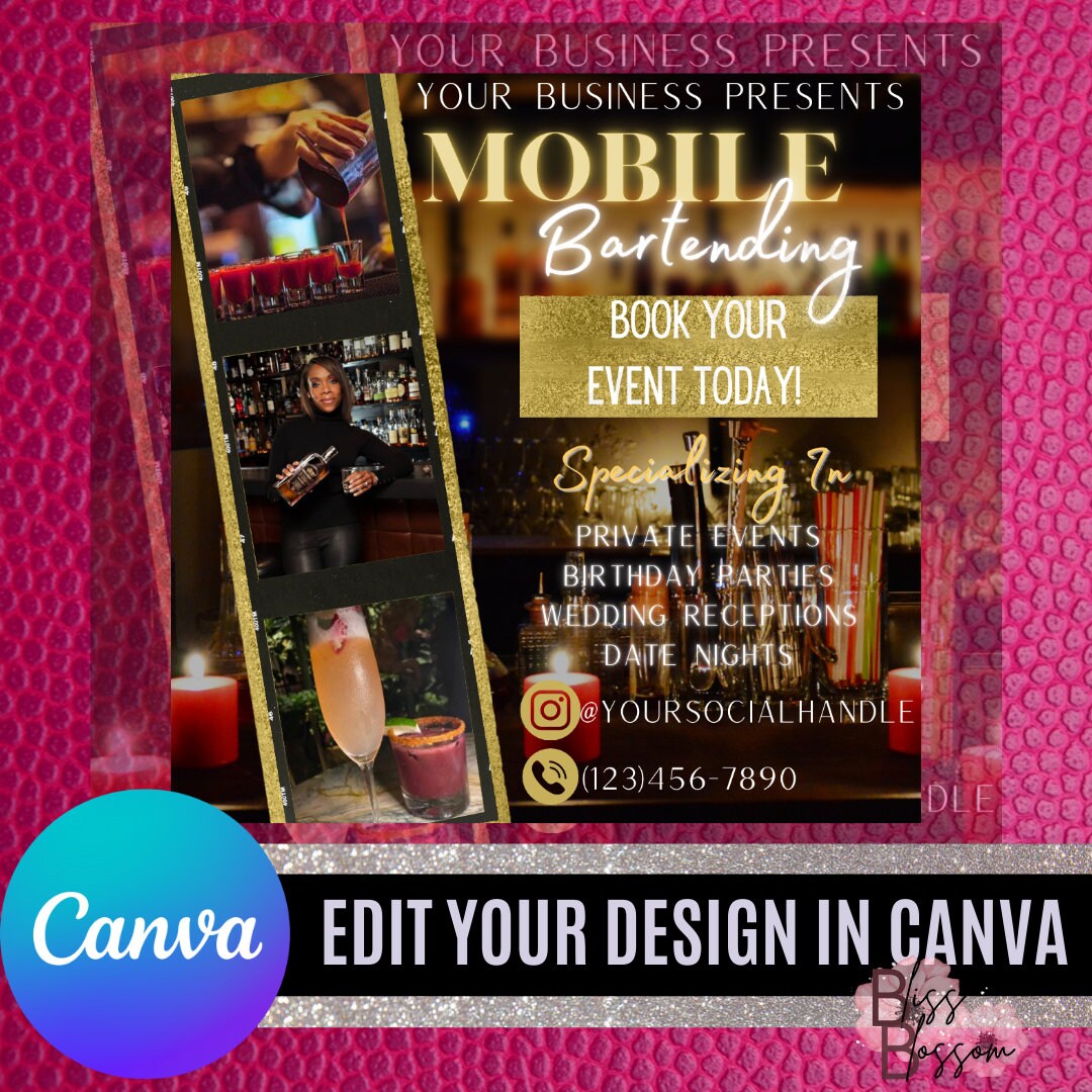 DIY Bartending Flyer, Travel Bartender, Event Bartender - Etsy