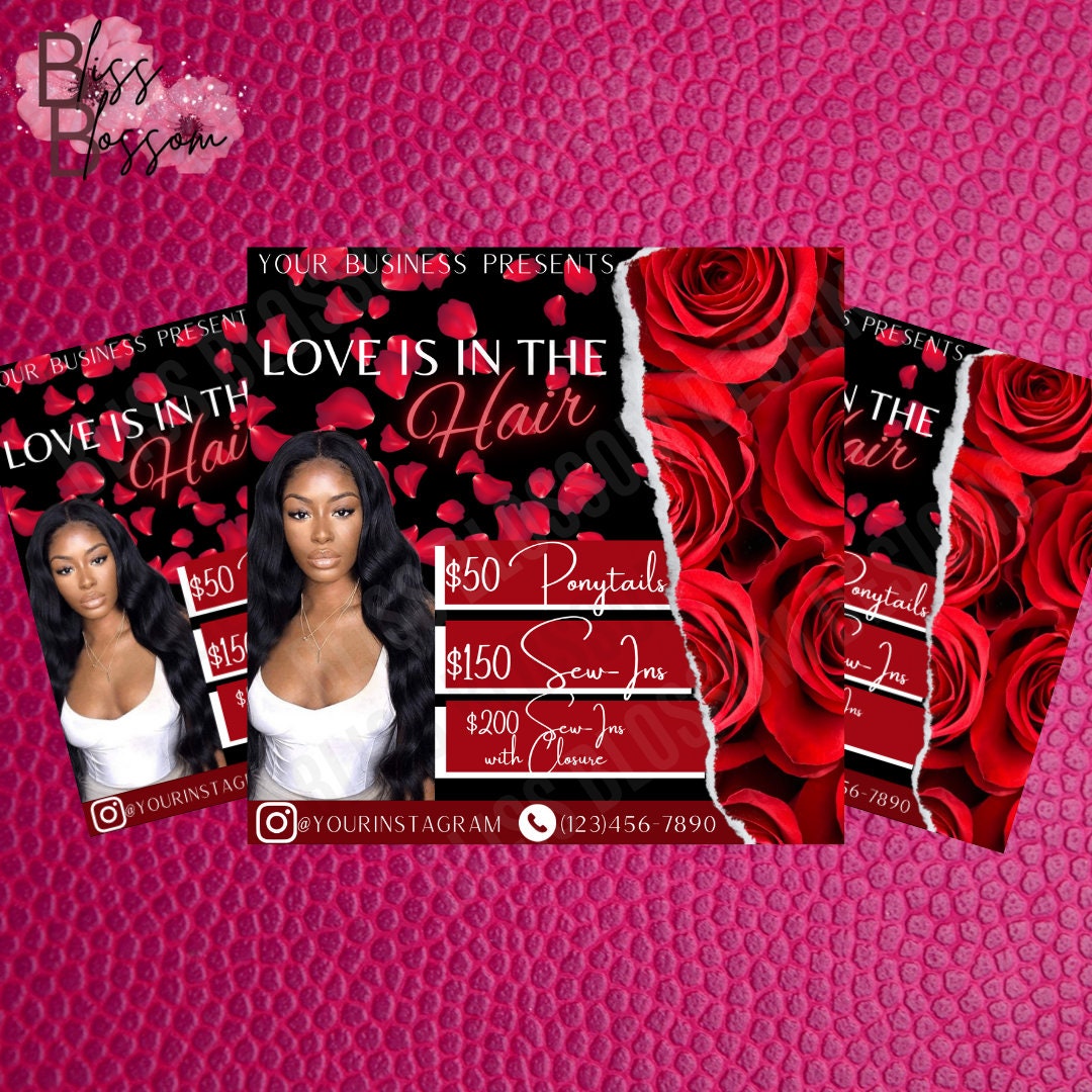 Red Love is in the Hair DIY Valentines Booking Flyer Bundle, February ...